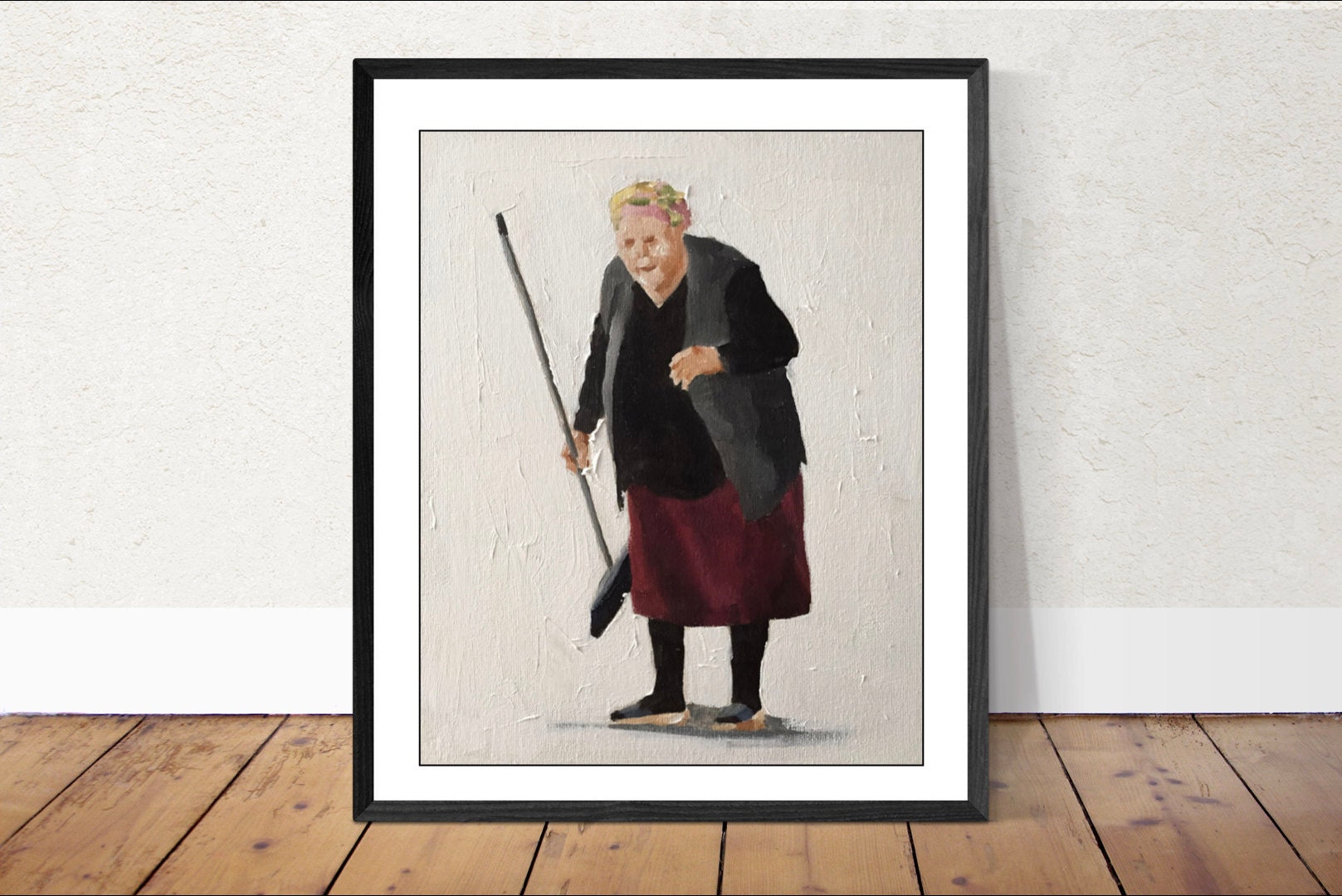 Old Lady Sweeping Painting Prints Canvas Posters - Etsy