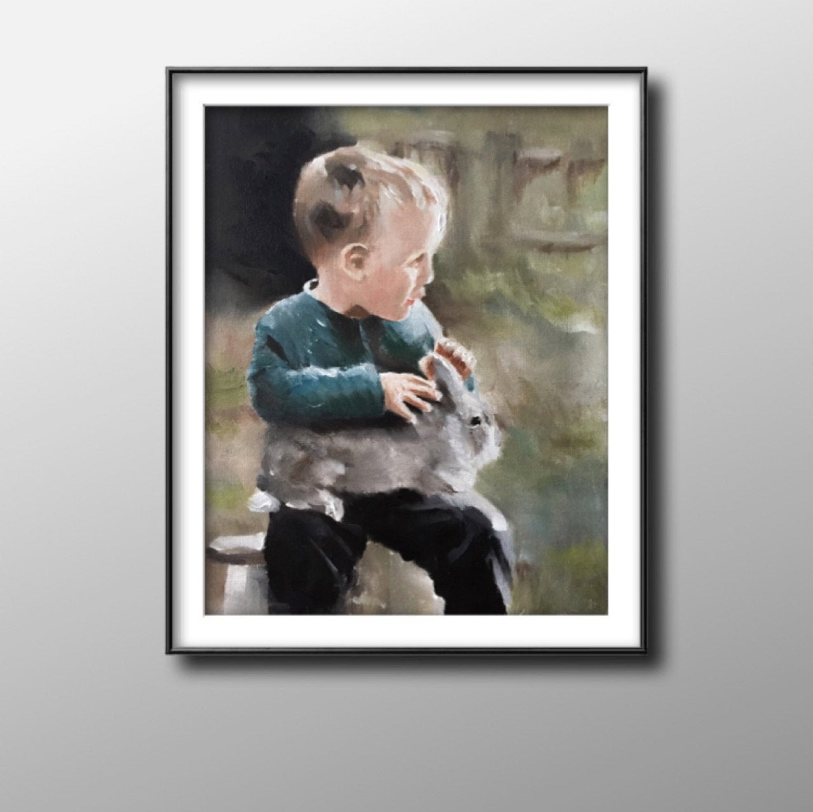Boy With Rabbit Painting Poster Wall Art Canvas Print - Etsy