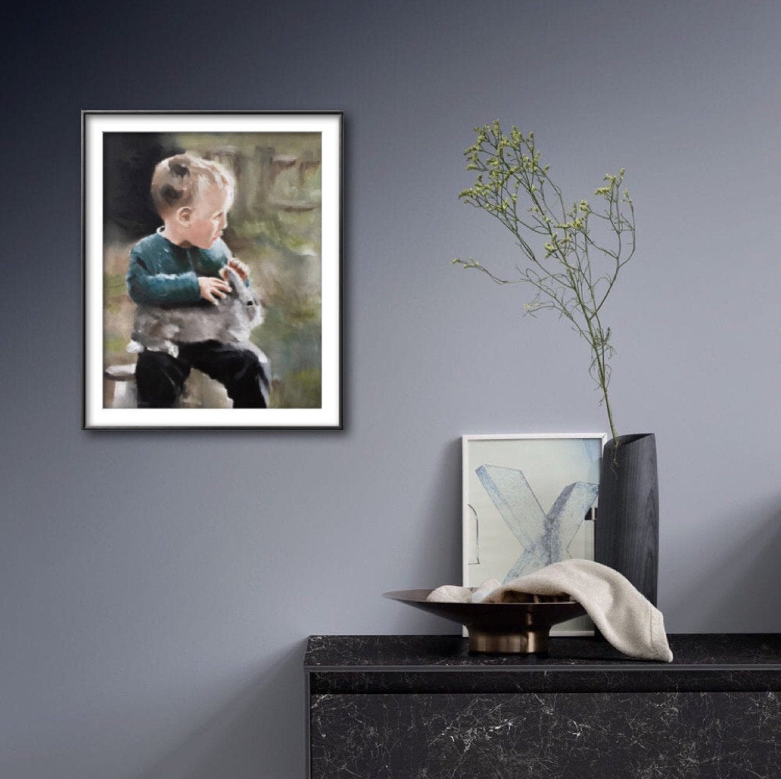 Boy With Rabbit Painting Poster Wall Art Canvas Print - Etsy