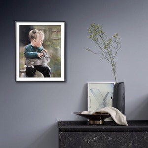 Boy With Rabbit - Painting - Poster - Wall Art - Canvas Print - Fine ...