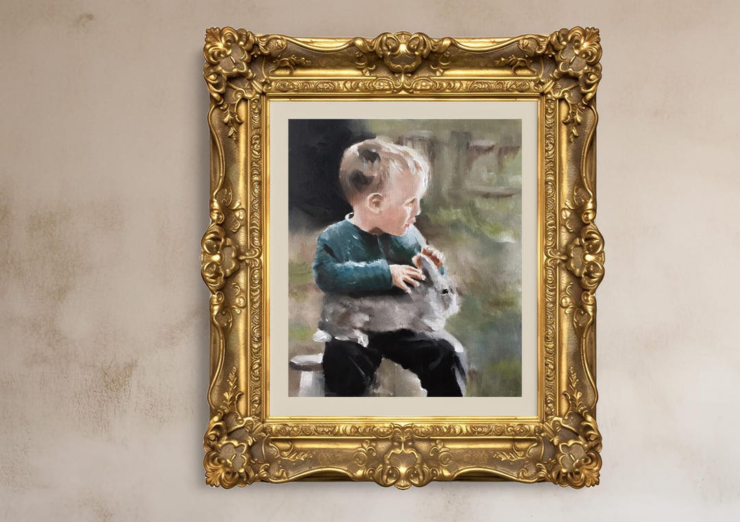 Boy With Rabbit - Painting - Poster - Wall Art - Canvas Print - Fine ...