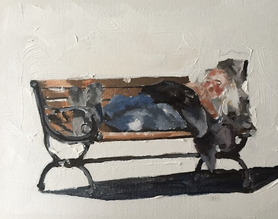 Person Sleeping On Bench Drawing