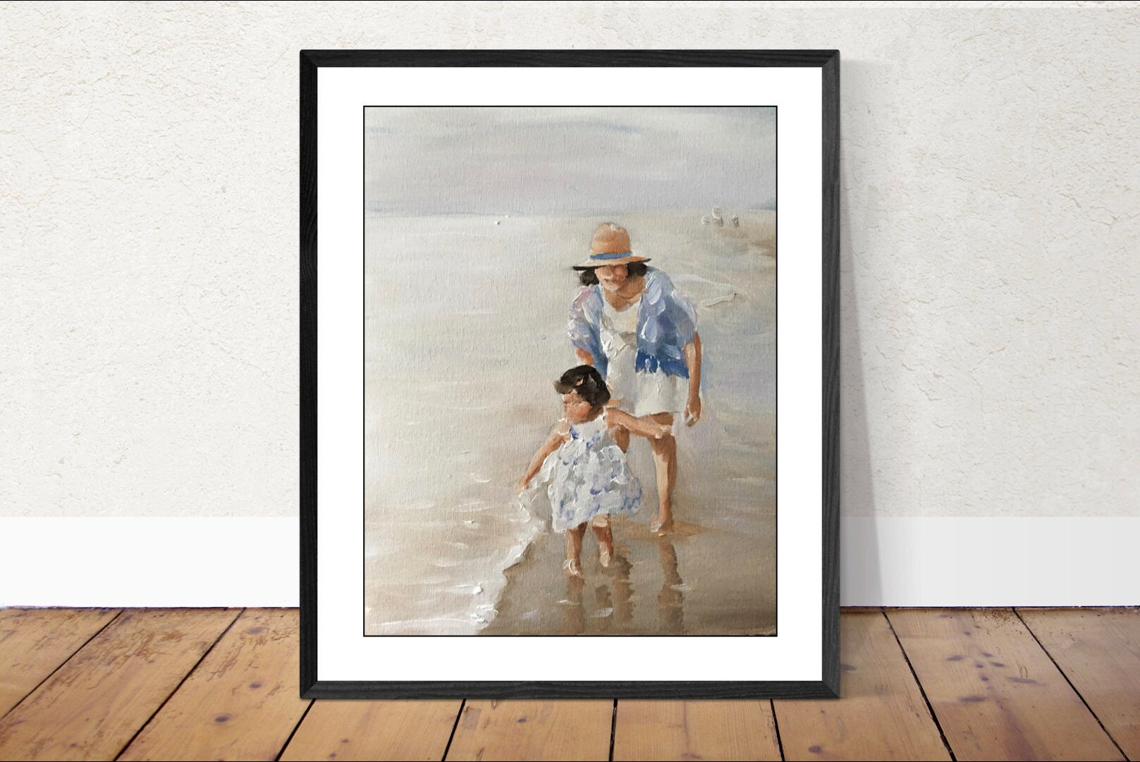 Mother and Child Art Print: Beach Scene Oil Painting - Etsy