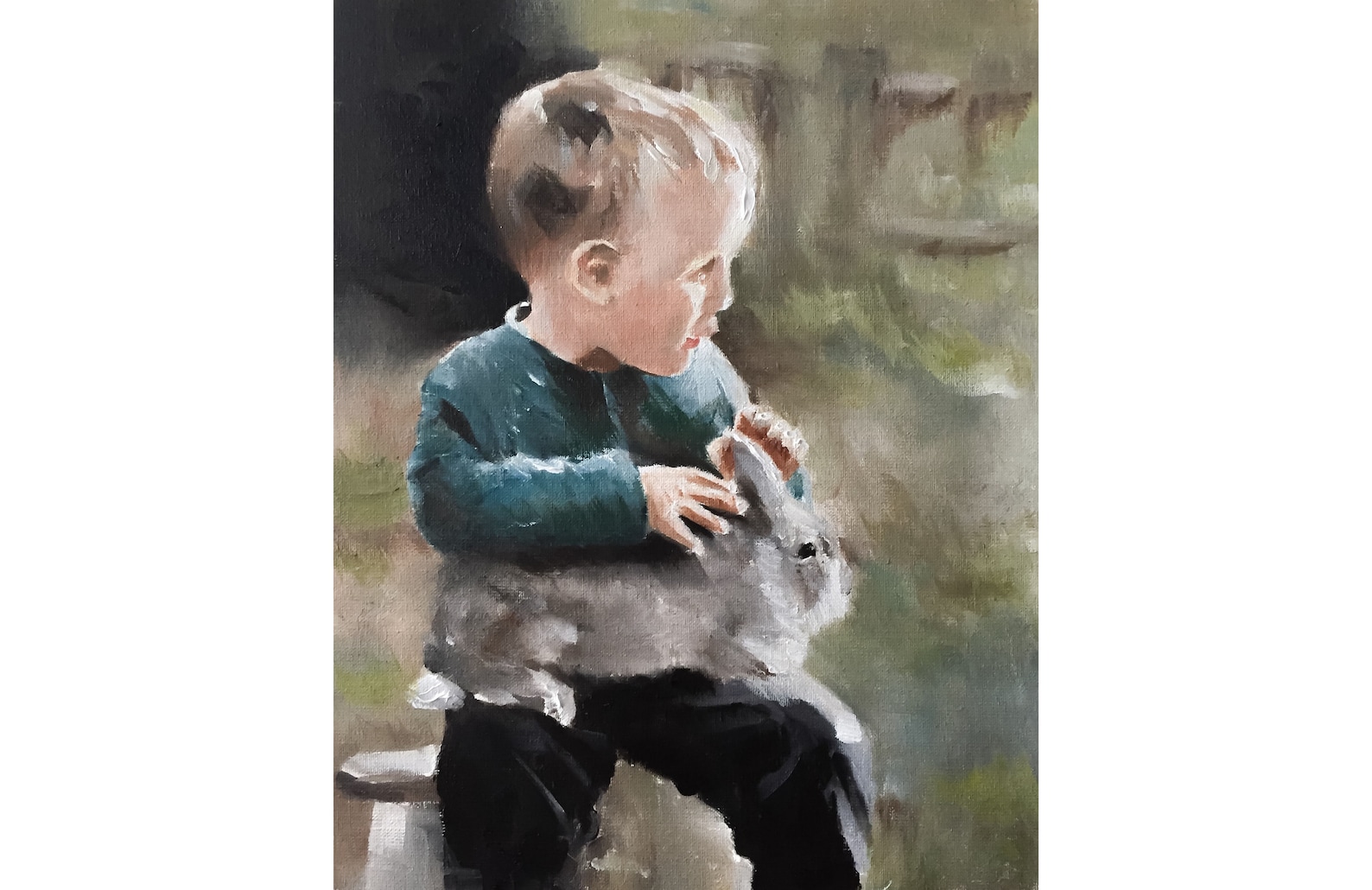 Boy With Rabbit Painting Poster Wall Art Canvas Print - Etsy