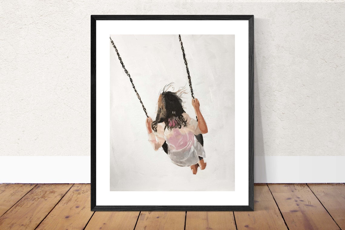 Girl on Swing Painting Poster Wall Art Canvas Print - Etsy