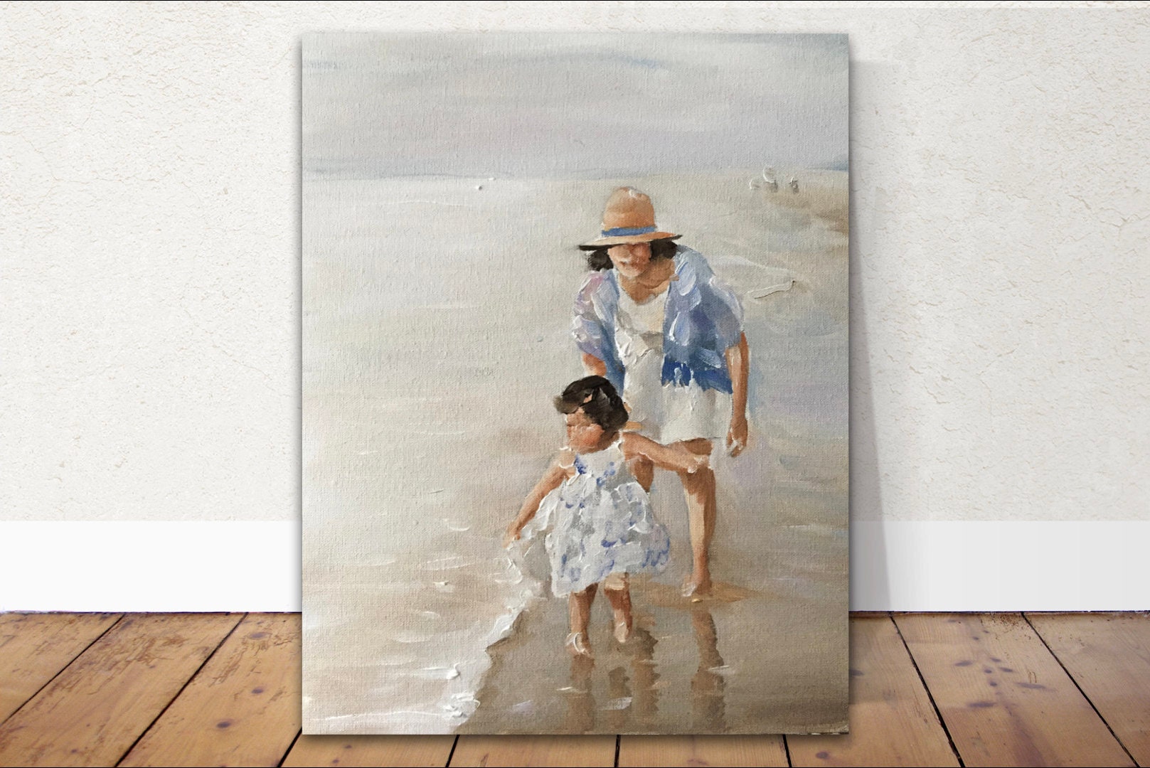 Mother and Child Art Print: Beach Scene Oil Painting - Etsy