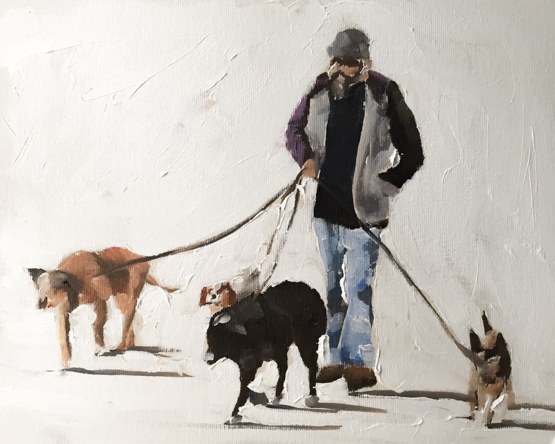 Dog walker Painting, PRINTS, Canvas, Posters, Originals, Commissions ...