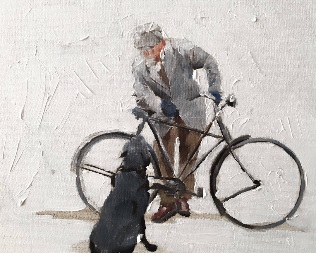 Man With Bike Painting ,bike Poster , Wall Art, Canvas Print, Fine Art ...