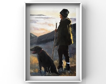 Man and His Dog Art - Etsy