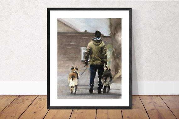 Man and Dogs Painting dog Art Dog Prints Fine Art | Etsy