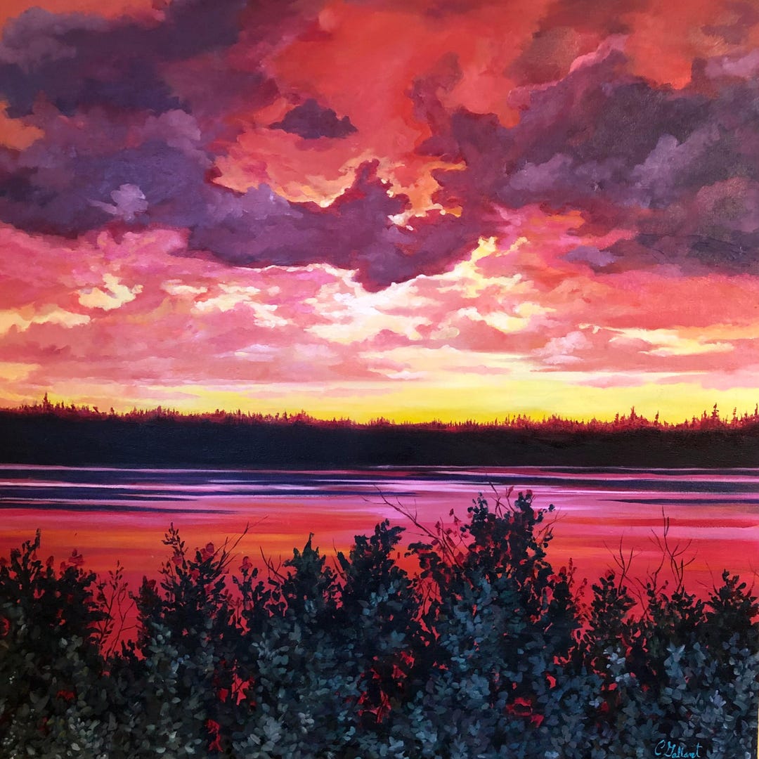 Cobbs Pond Sunset 2 Original Oil Painting 24 X 24 Inches - Etsy