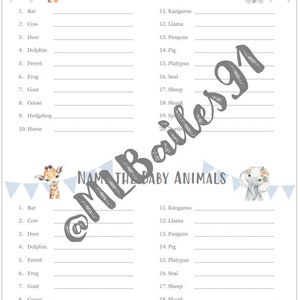 Baby Shower - Baby Animals Guessing Game - BLUE for a Baby Boy's Shower ...