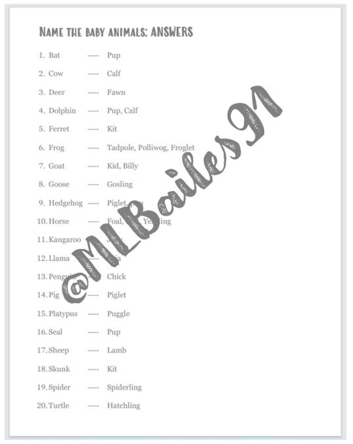 Baby Shower - Baby Animals Guessing Game - GRAY for a Gender Neutral ...