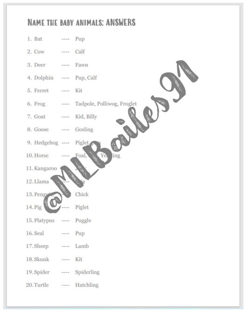 Baby Shower - Baby Animals Guessing Game - GRAY for a Gender Neutral ...