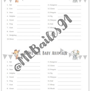 Baby Shower - Baby Animals Guessing Game - GRAY for a Gender Neutral ...