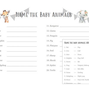 Baby Shower - Baby Animals Guessing Game - GRAY for a Gender Neutral ...