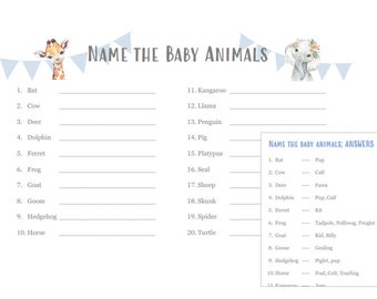 Baby Shower Baby Animals Guessing Game GRAY for a Gender Neutral Shower ...