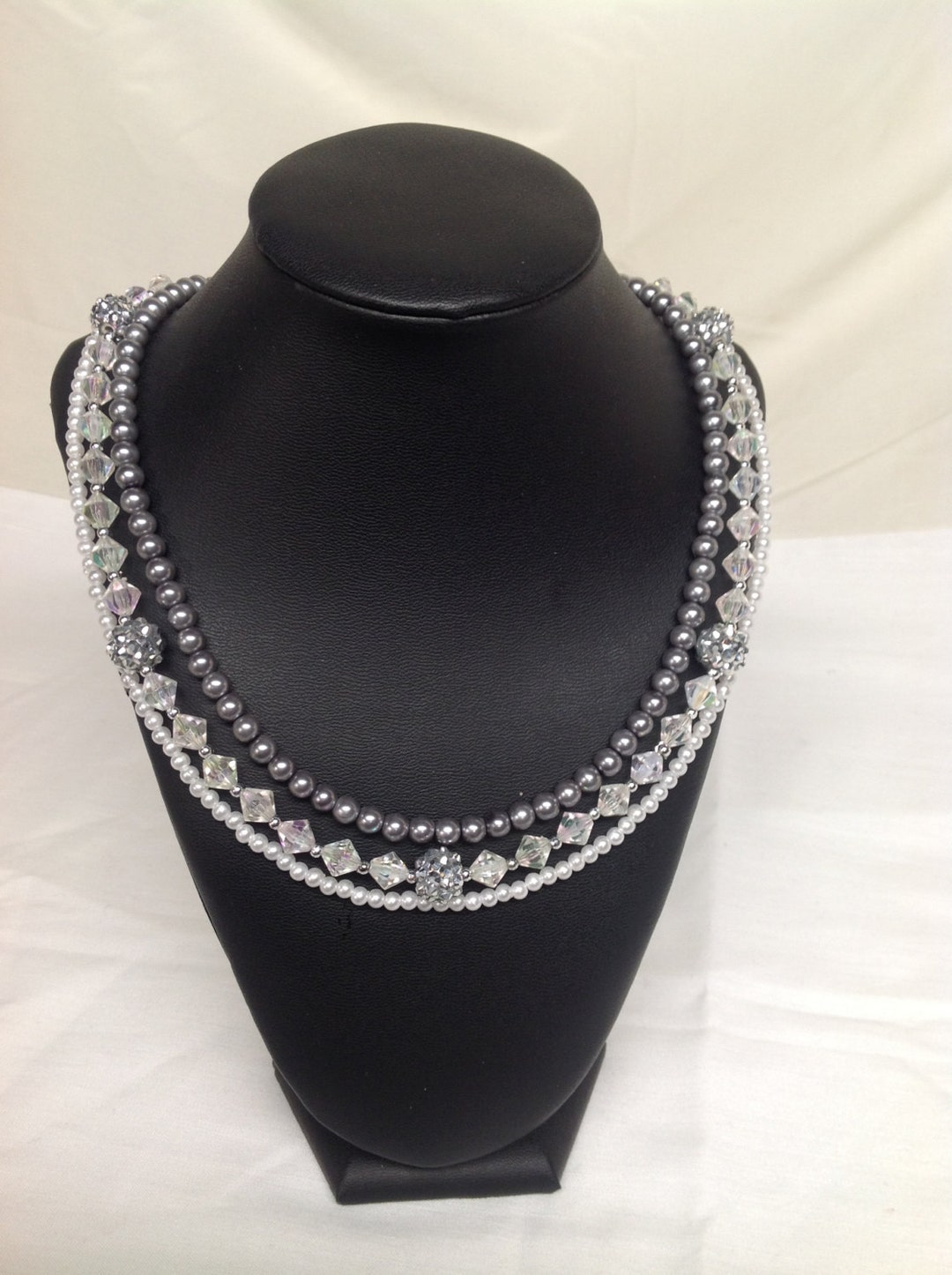 Pearl Bead and Crystal Multi-strand Necklace - Etsy