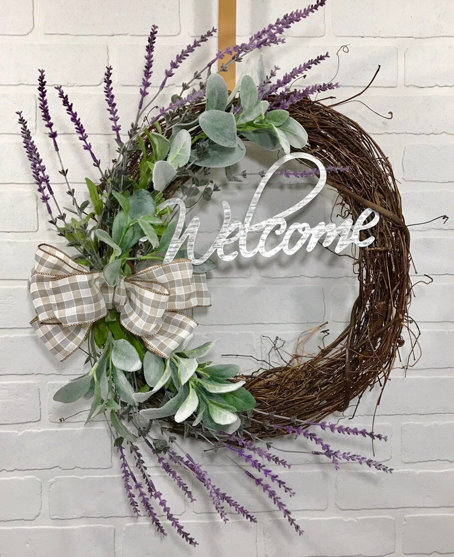 Farmhouse Wreath, Everyday Wreath, Lavendar Wreath, Lambs Ear,year ...