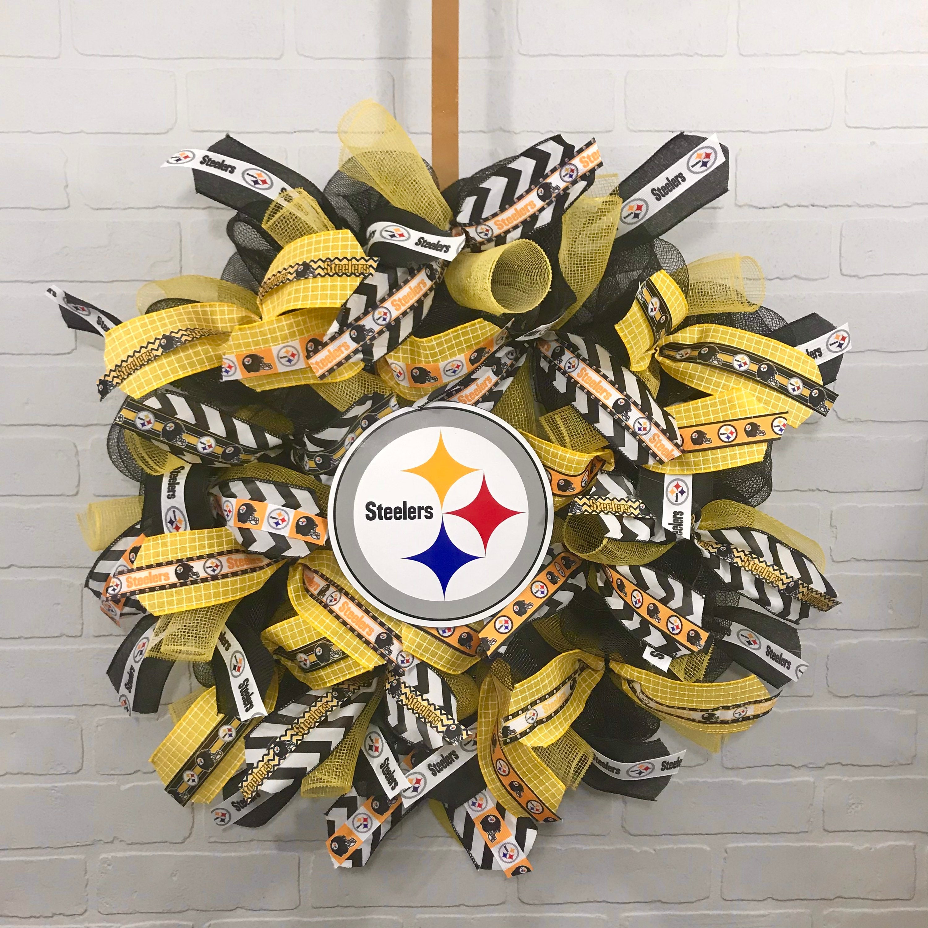 Steeler wreath Steeler deco mesh wreath steeler ribbon | Etsy
