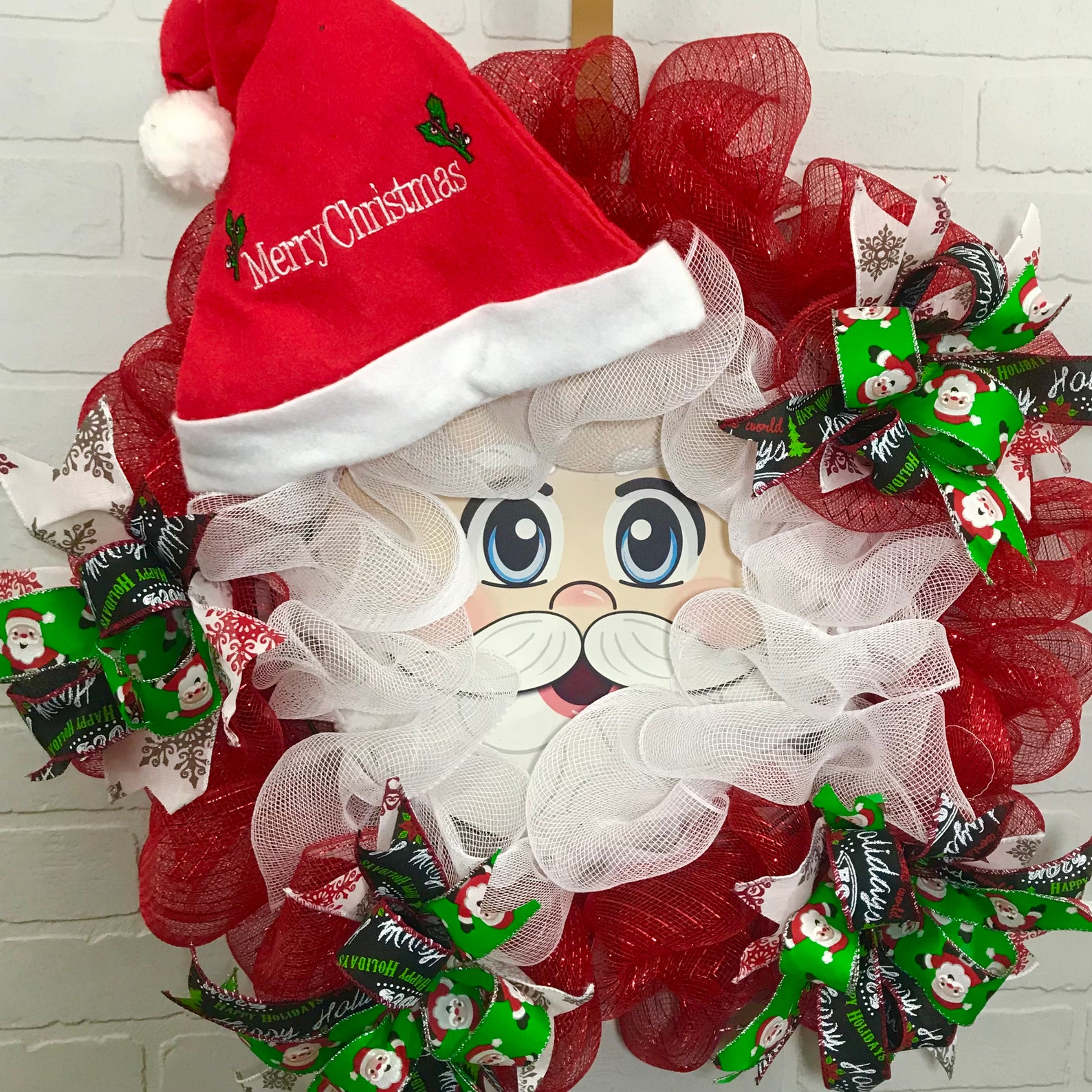 Santa Claus Wreath, Christmas Wreath, Holiday Decor, Santa Deco Mesh ...
