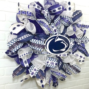 Penn State Wreath, Penn State Deco Mesh Wreath, Penn State Ribbon, Penn ...