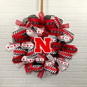 Nebraska Door Wreath, Nebraska Huskers Mesh Wreath, Nebraska ...