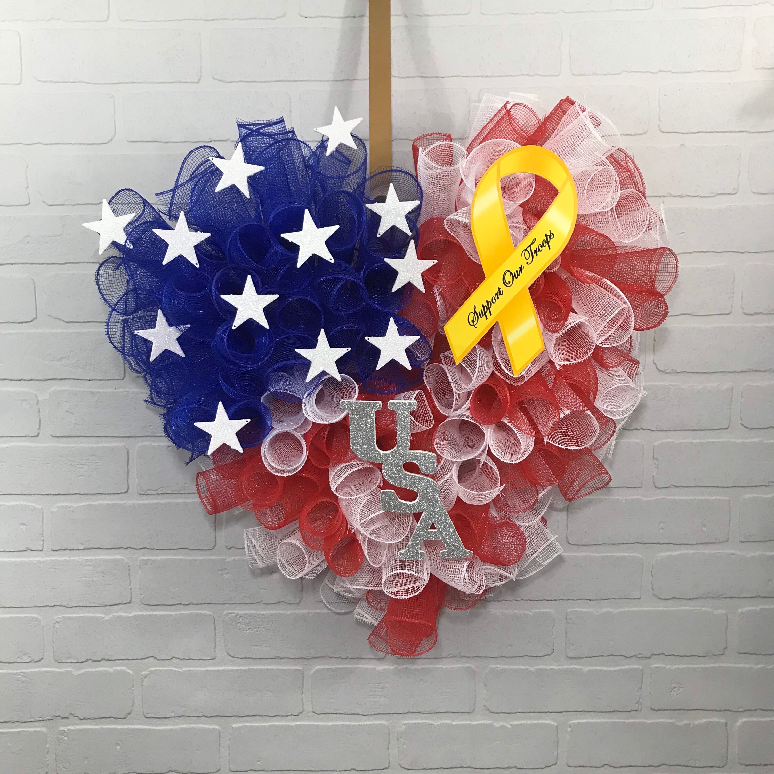 Support the Troops Wreath, Patriotic Deco Mesh, Yellow Ribbon Wreath ...