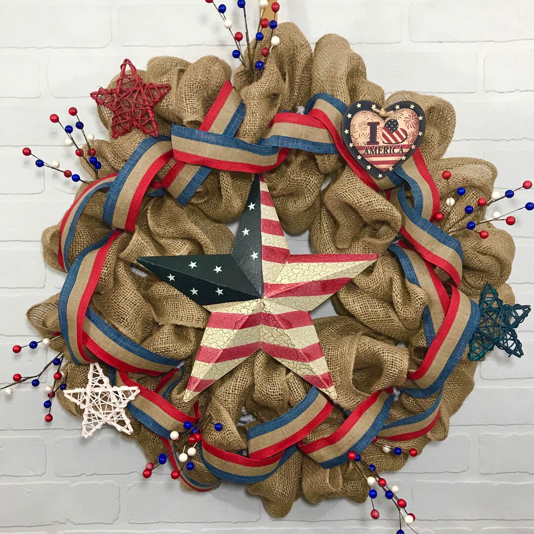 Corona patriótica, corona de arpillera patriótica, corona del 4 de ...