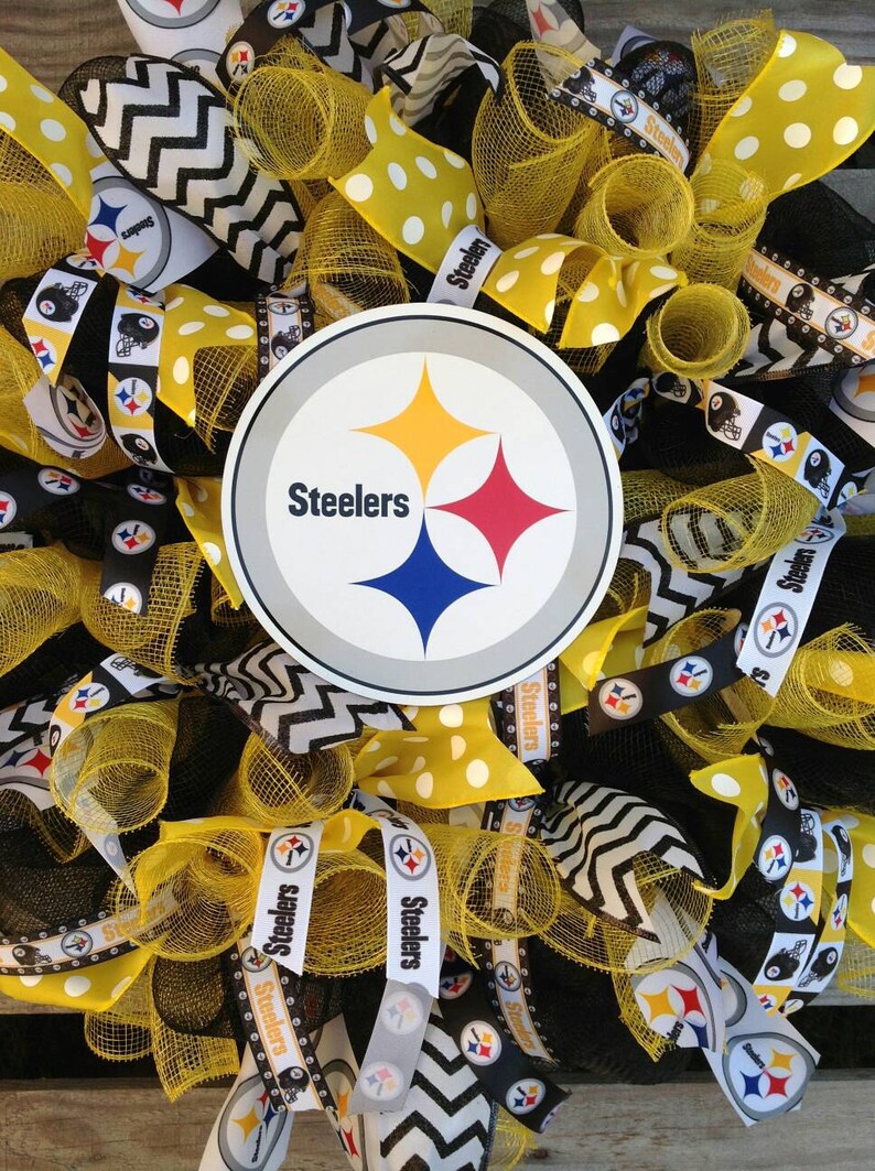 Steeler wreath Steeler deco mesh wreath steeler ribbon | Etsy
