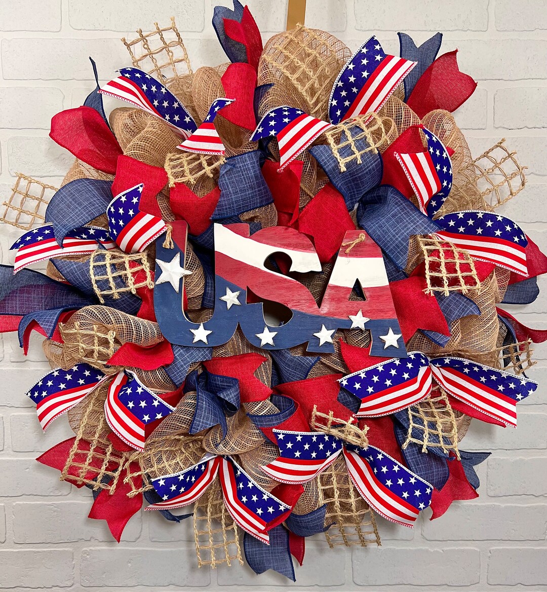 Patriotic Wreath, Spring Wreath, Summer, 4th of July Wreath, Memorial ...