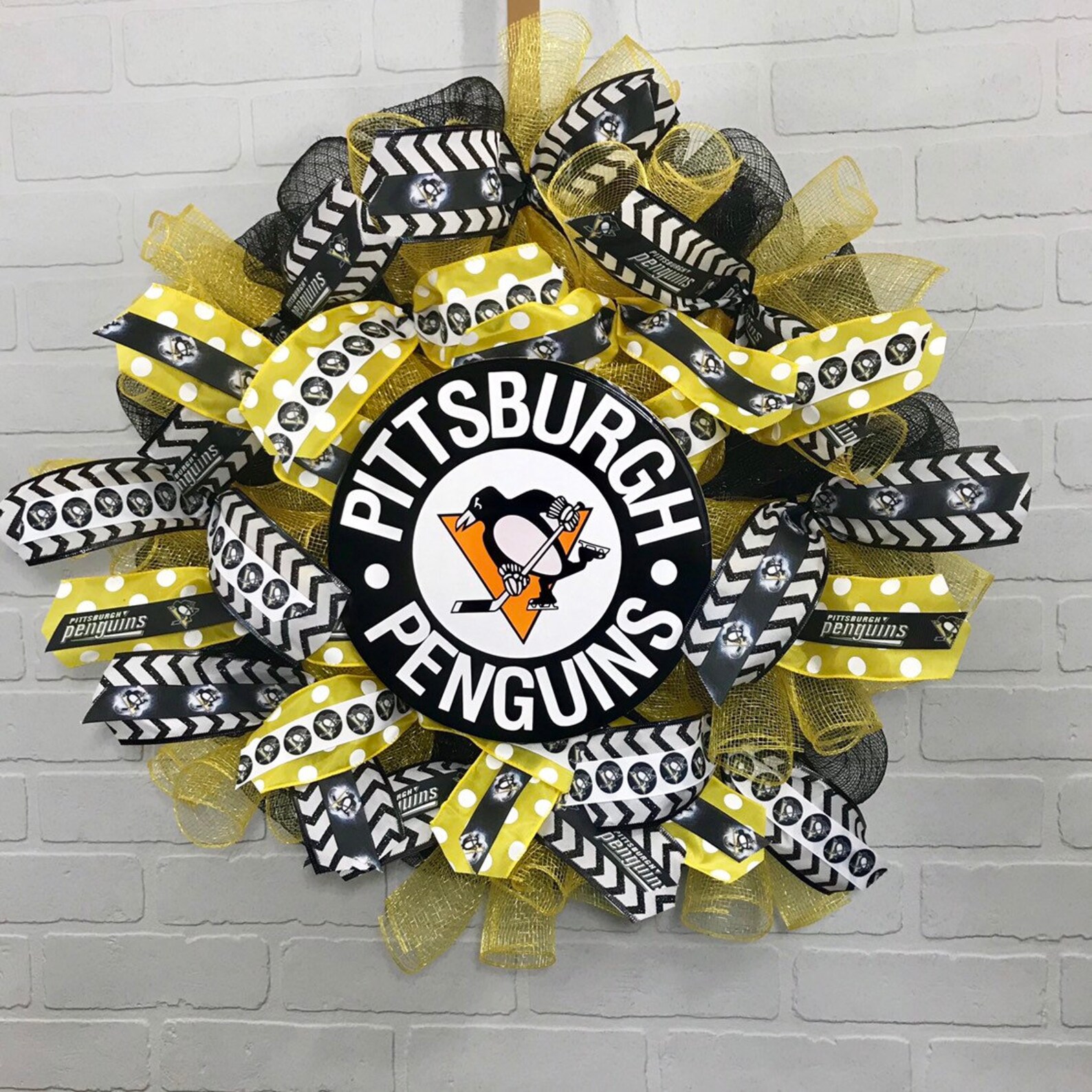 Pittsburgh Penguin Deco Mesh Wreath, Penguin Ribbon, Penguin Wreath ...