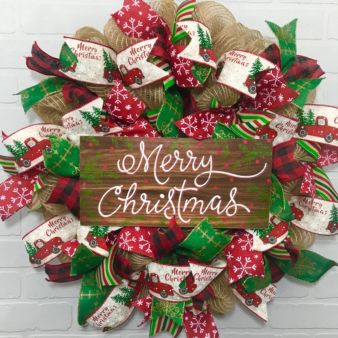 Christmas Wreath, Holiday Wreath, Christmas Decor, Christmas Deco Mesh ...