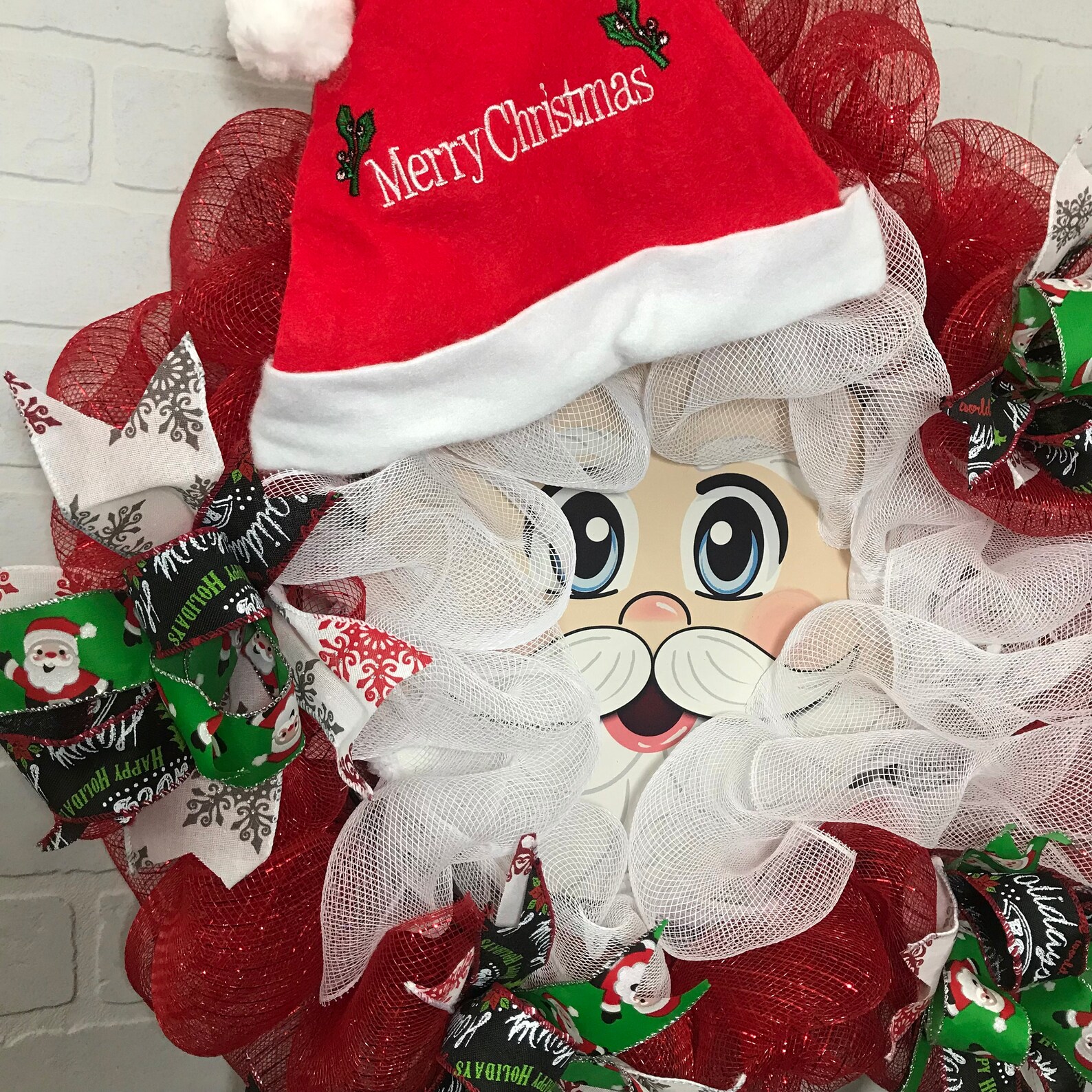 Santa Claus Wreath, Christmas Wreath, Holiday Decor, Santa Deco Mesh ...
