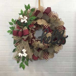 Hello Wreath, Farmhouse Decor, Everyday Wreath, Year Round Wreath ...