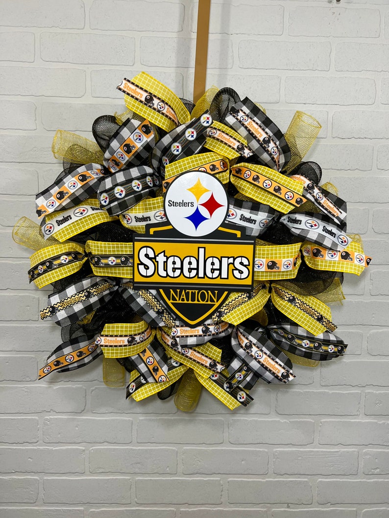 Steeler Wreath Steeler Deco Mesh Wreath Steeler Ribbon - Etsy