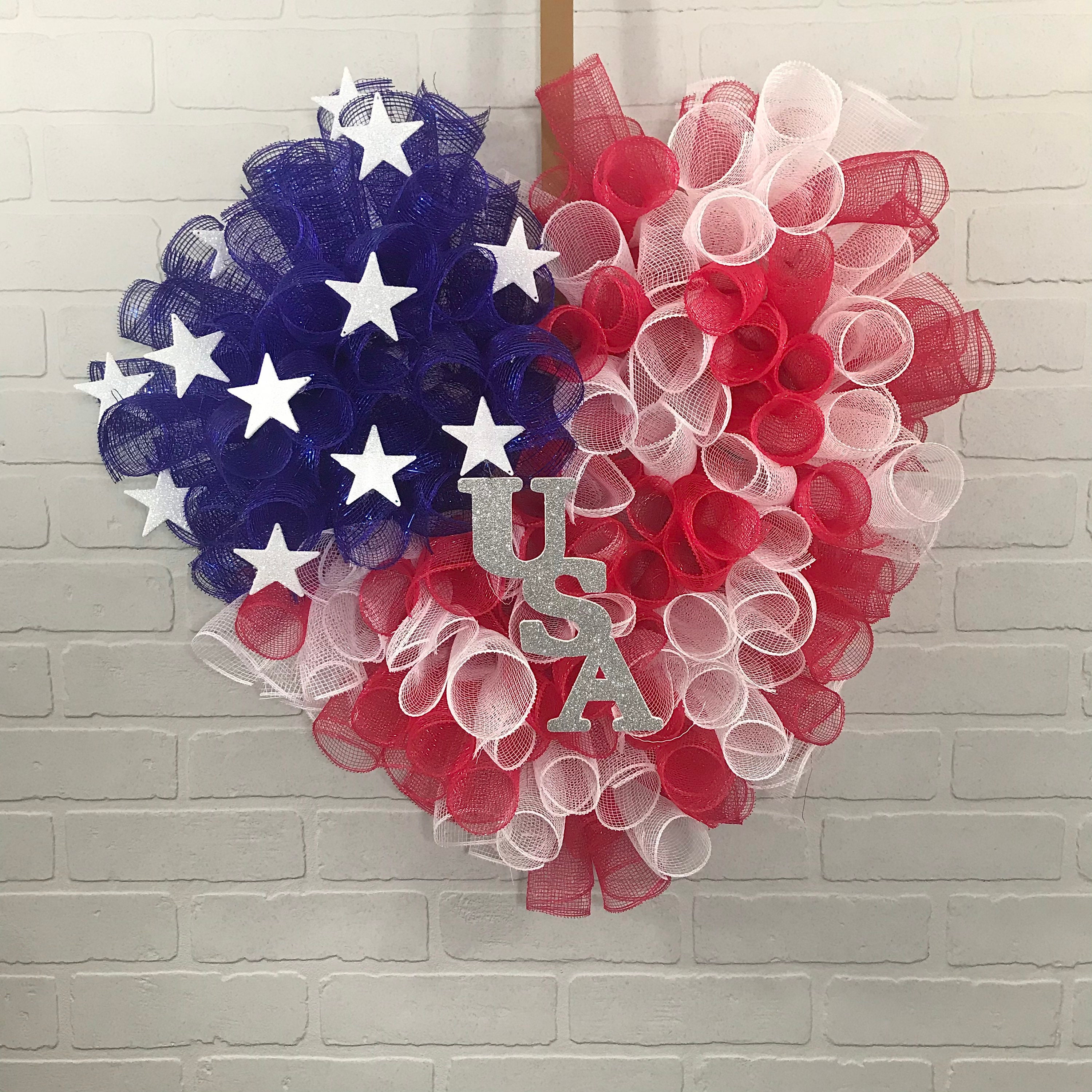Patriotic Wreath, Patriotic Deco Mesh, 4th of July, Memorial Day, Labor ...
