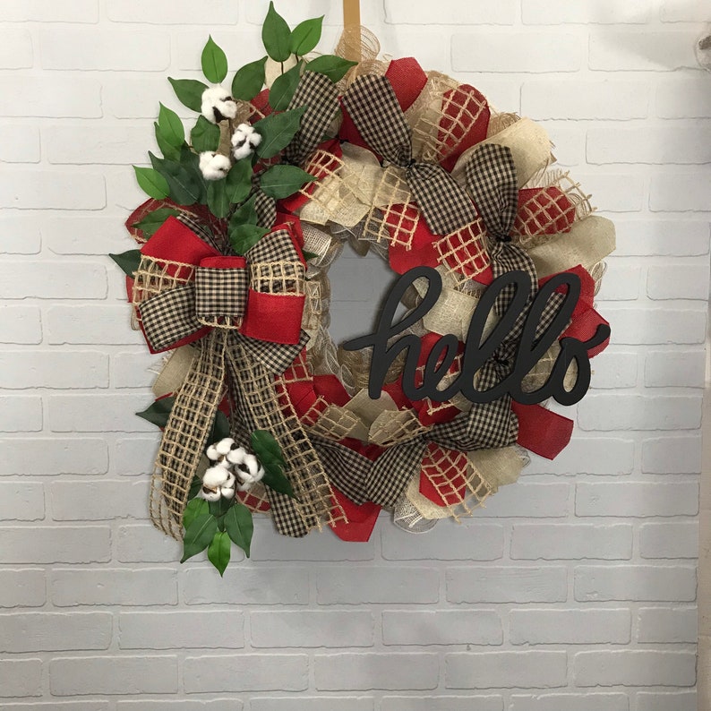 Hello Wreath Farmhouse Decor Everyday Wreath Year Round - Etsy
