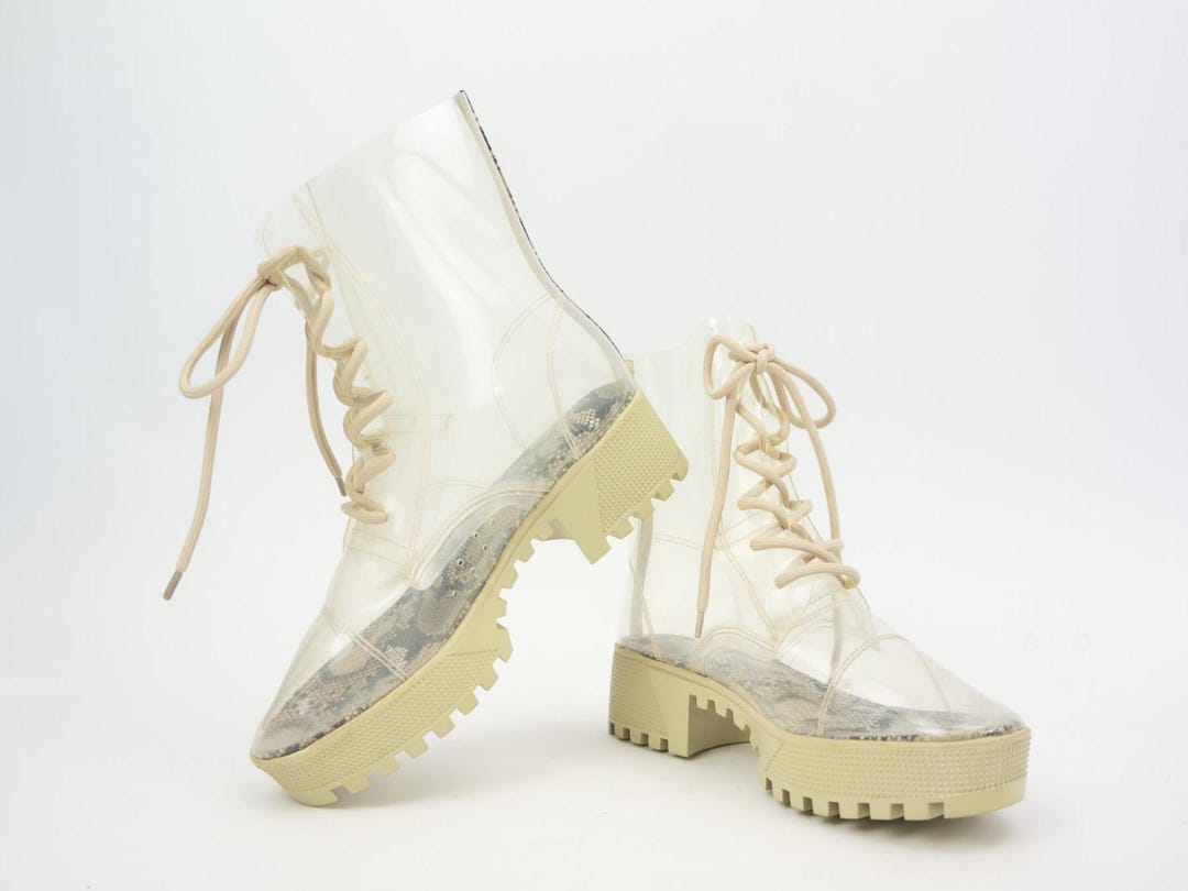 Vintage Clear Plastic Boots | Transparent PVC Lace-up | Leopard Chunky ...