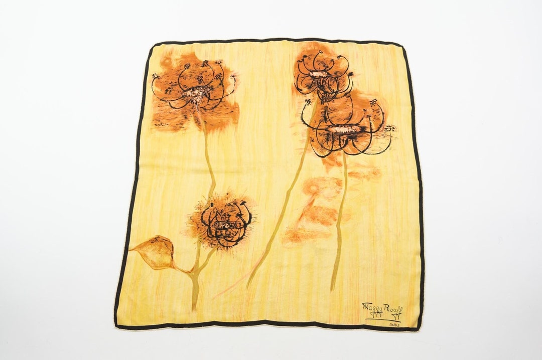 Maggy Rouff Paris Vintage Silk Scarf 1970s Square Scarf With Floral ...