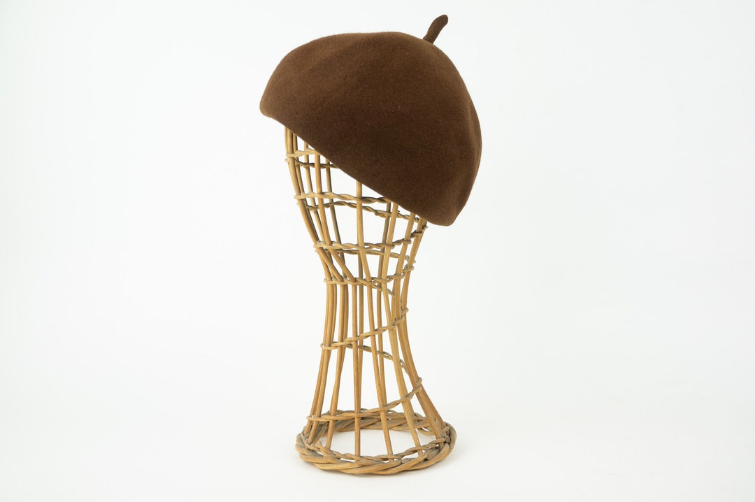 French Vintage Beret 1960s Brown Felt Beret Wool Hat Women Beret Stiff ...