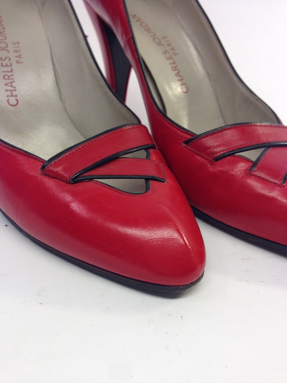 Charles Jourdan Vintage Pumps 1980s Red/black High Heels | Etsy