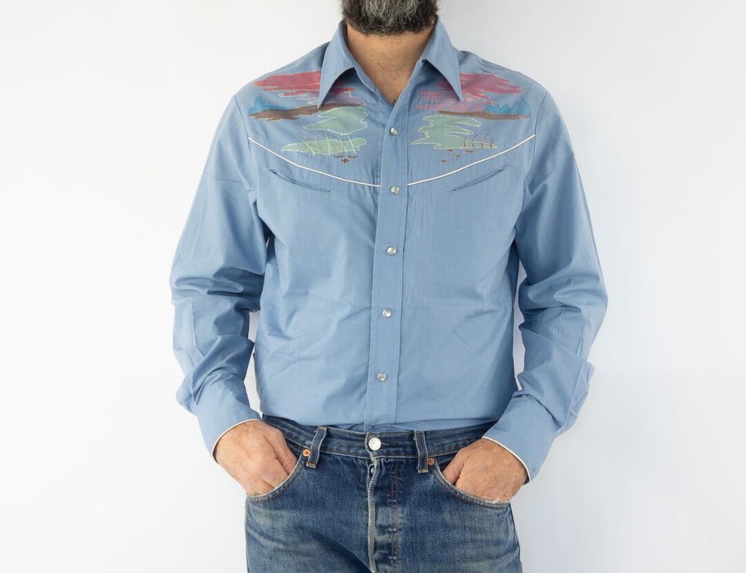 Kennington Vintage Western Shirt 1970s | Light Blue Cowboy Shirt With ...