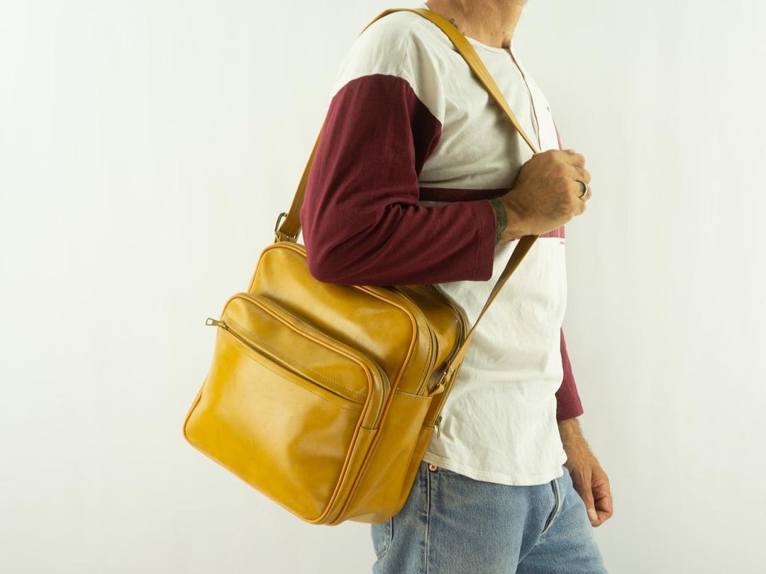 Vintage Sports Bag 1970/80s | Mustard Vinyl Shoulder Bag | 4 Zipped ...