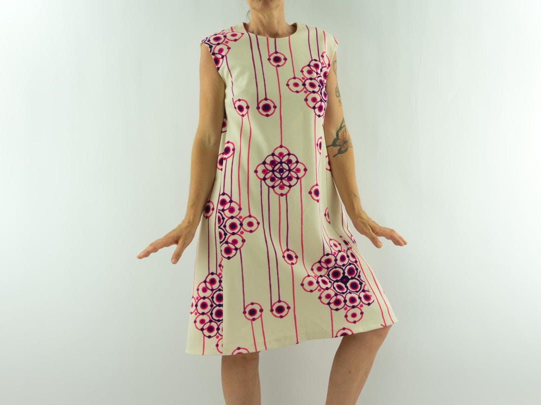 Vintage A-line Dress 1960s | White Trapeze Psychedelic Pink ...