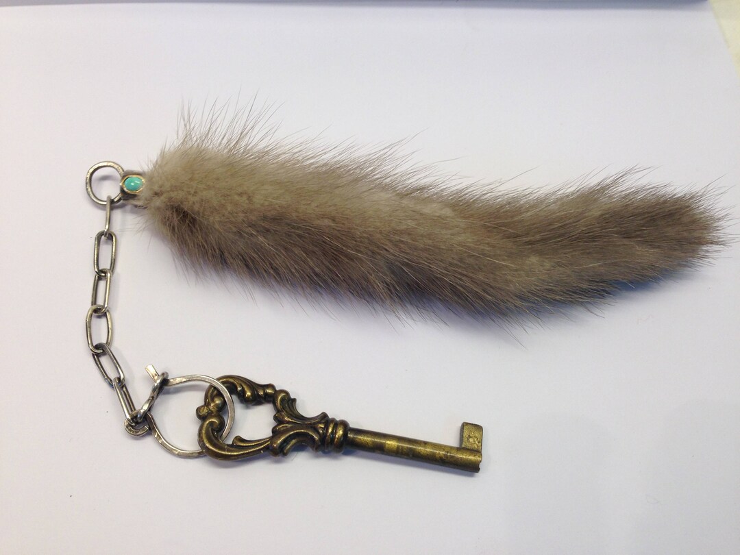 Mink Tail Keychain | 18kt Gold & Sterling Silver Chain | Genuine ...