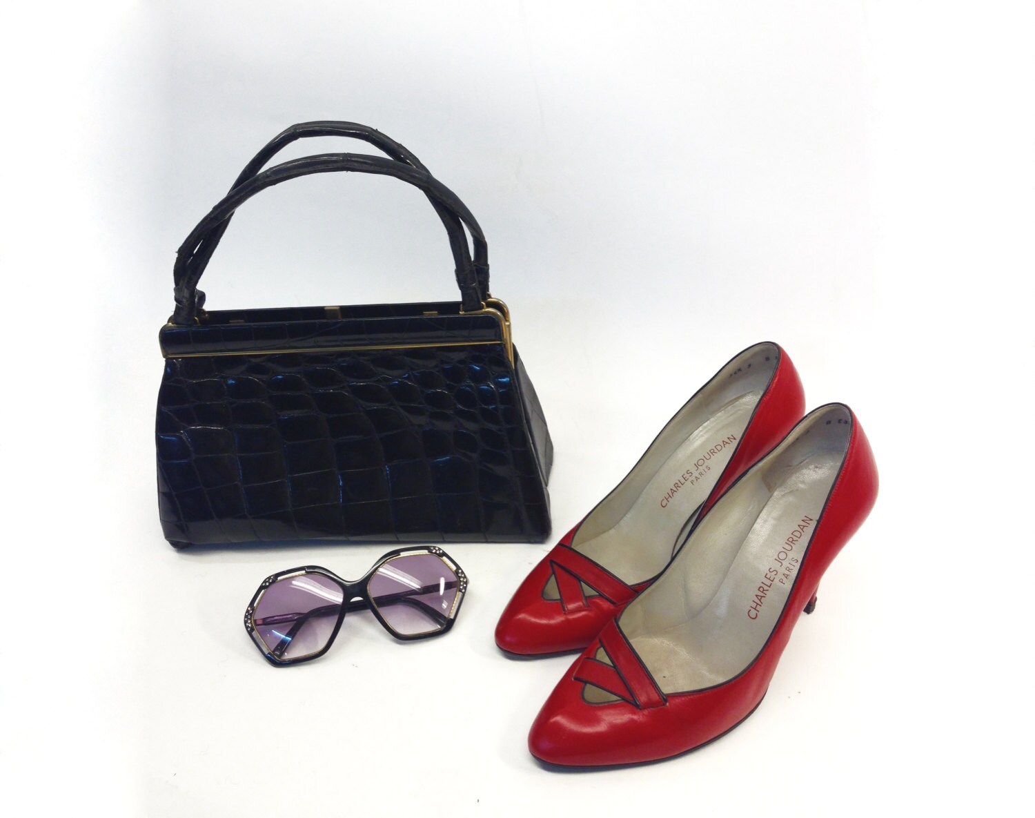 Charles Jourdan Vintage Pumps 1980s Red/black High Heels - Etsy