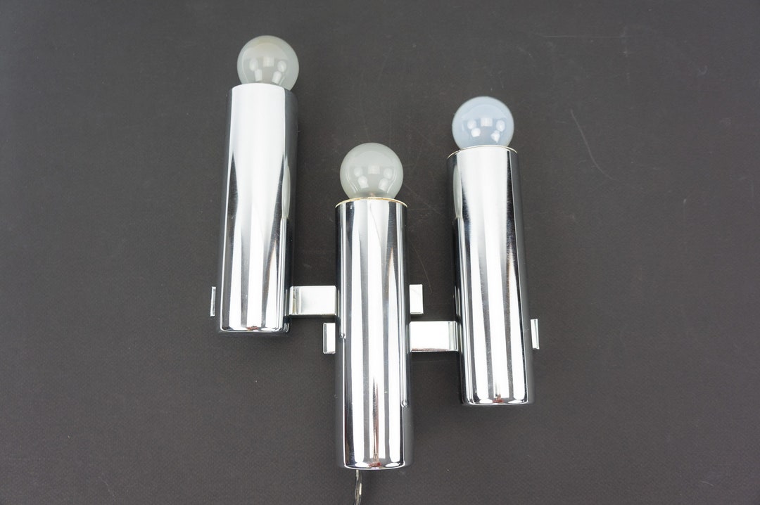 Tubular Wall Light Vintage 1970s Wall Lamp 3 Chromed Metal Cylindrical ...