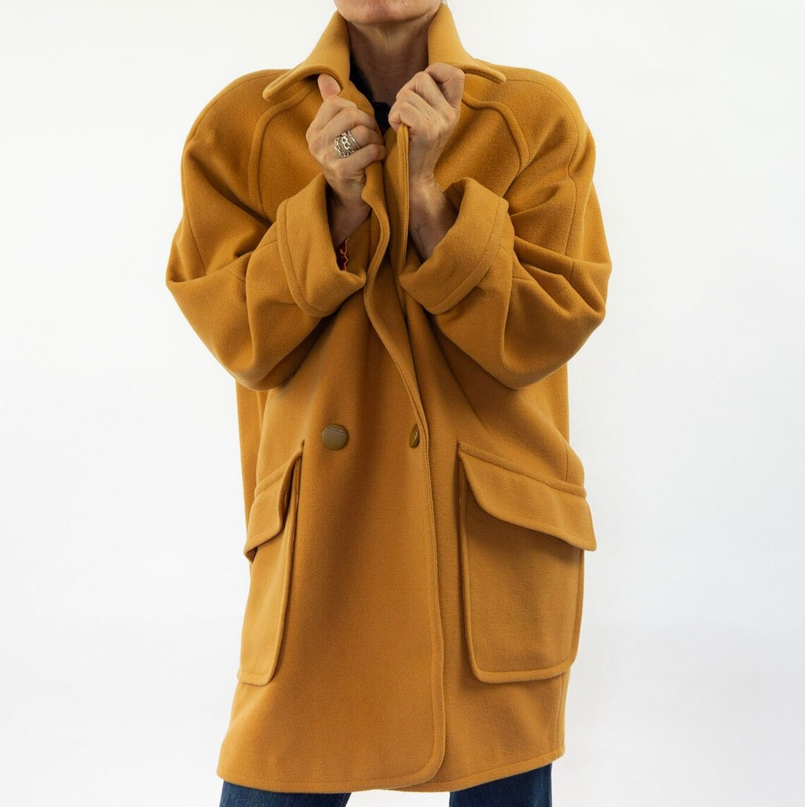 Vintage Oversize Jacket 1980s Mustard Wool Coat Double - Etsy