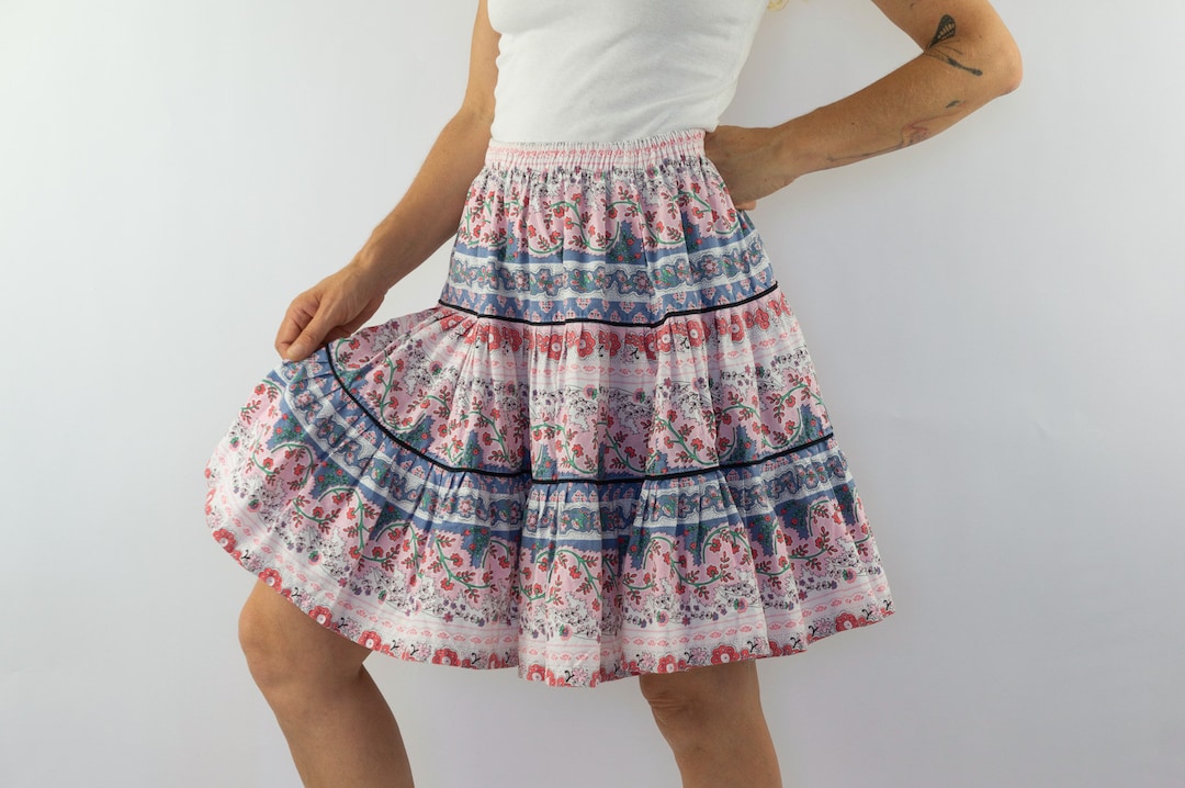Vintage Provence Cotton Skirt 1980s | Floral Mini Prairie Skirt | Made ...